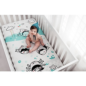 Rookie Humans 100% Organic Cotton Sateen Fitted Crib Sheet: Dive in, Modern Nursery, Use as a Photo Background for Your Baby Pictures. Standard Crib Size (52 x 28 inches)