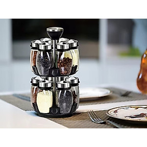 Revolving Spice Rack Organizer Storage for kitchen, Spice Stand Holder, Spinning Countertop Herb and Spice Rack Organizer with 12 Glass Jar Bottles Set