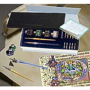 DAVELIOU 19-Piece Wizard Calligraphy Set for Beginners and Professionals, Creates Clean and Smooth Lines, Calligraphy Kit Includes Pens, Inks, Nibs, and Case (Blue & Silver)