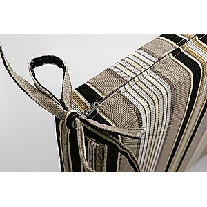 Pillow Perfect Stripe Outdoor Patio Seat Cushion with Ties, Plush Fiber Fill, Weather, and Fade Resistant, Square Corner - 20" x 20", Black/Grey Getaway Stripe, 2 Count