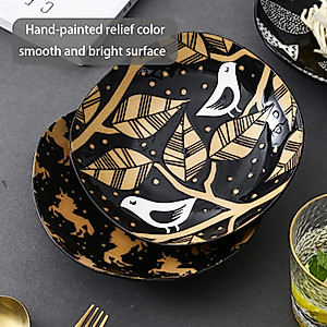 Ceramic Pasta Plates,8 inch Salad Bowls,Set of 4,Microwave and Oven Safe Plate with High Edge,Large Wide Bowls/Plates for Serving Dinner,Salad,Soup,Oatmeal,Mix-Match Pattern,Gift