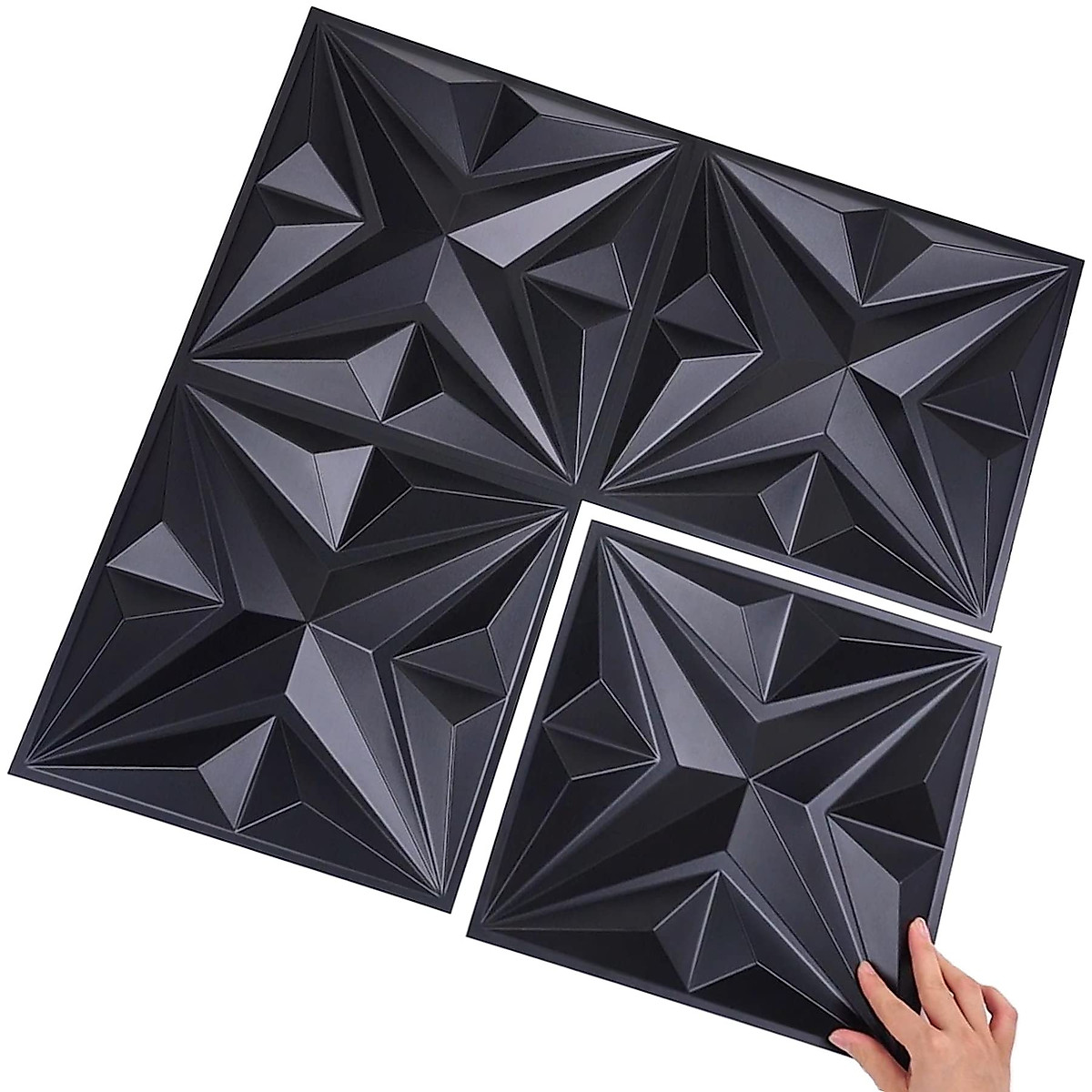 MIX3D Decorative 3D Wall Panels Star Textured PVC Wall Panels for Interior Wall Decor, 12''x12'' Black Pack of 33 Tiles Cover 32 Sq Ft