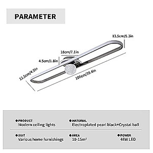 Qcyuui Kitchen Lighting Fixtures Modern LED Ceiling Light with Remote,Dimmable Acrylic Linear Ceiling Lamp for Hallway Dining Room Closet 39.4in Semi Flush Mount Wraparound Shape(48W/Crystal Ball)