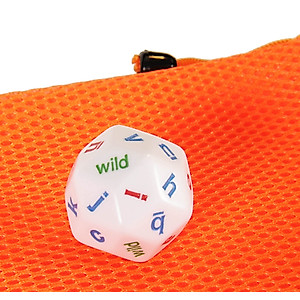 Deluxe Games and Puzzles Alphabet Dice, 30 Sided, Jumbo, Set of 12 Identical Dice, with Orange Mesh Drawstring Pouch, Bundled Item