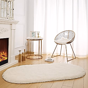 Goideal Oval Shaggy Bedroom Rug 2.6 x 5.2 Feet Fluffy Area Rugs for Girls Boys Kids Room Nursery Floor Carpet Home Decoration, Cream