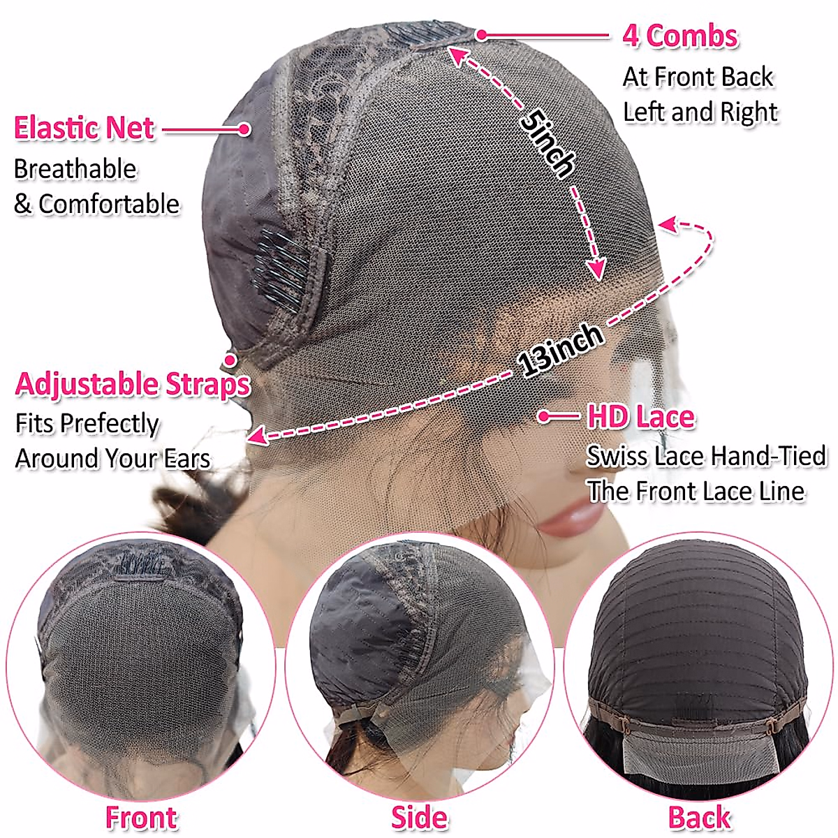 Subella 12A HD Lace Front Wigs Human Hair Pre Plucked Hairline with Baby Hair 180 Density 13x5 Brazilian Straight Human Hair Wigs for Black Women Natural Black Color (14inch)