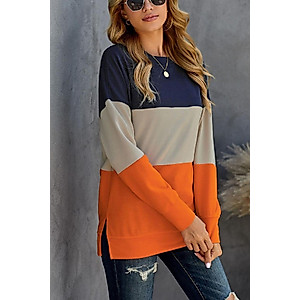 CNFUFEN Woman Fashion 2023 Long Sleeve Shirts Color Block Pullover Sweatshirt Ladies Crewneck Sweatshirts Fall Clothes for Women Orange M