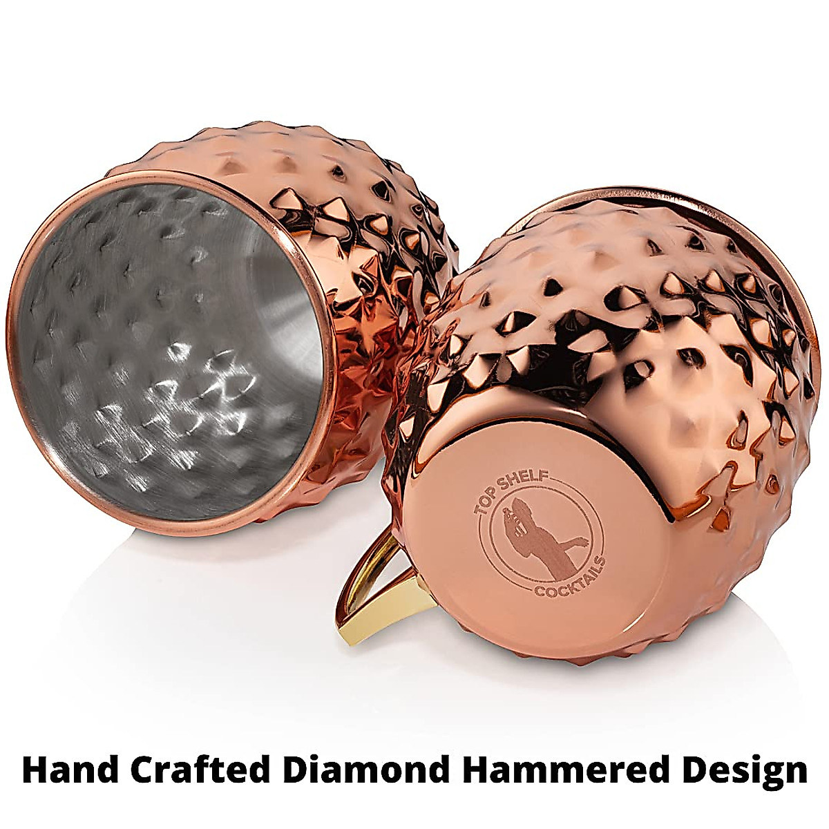 Copper Mugs Moscow Mule Set Of 4 - 18oz Moscow Mule Mugs - Stainless Steel Lining Pure Copper Plated Moscow Mule Cups - Diamond Hammered Design - Moscow Mule Cups Set Of 4 With Straws And Straw Brush