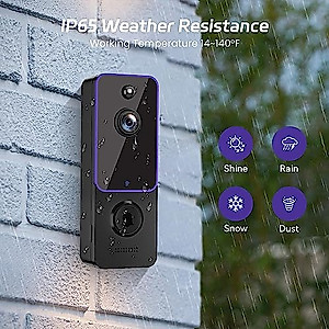 SJCODE Smart Video Doorbell Included Ring Chime, Security Camera Wireless, Battery Powered, Wide-Angle Lens, 2 Way Audio, Night Vision, Human Detection, for Indoor/Outdoor Surveillance