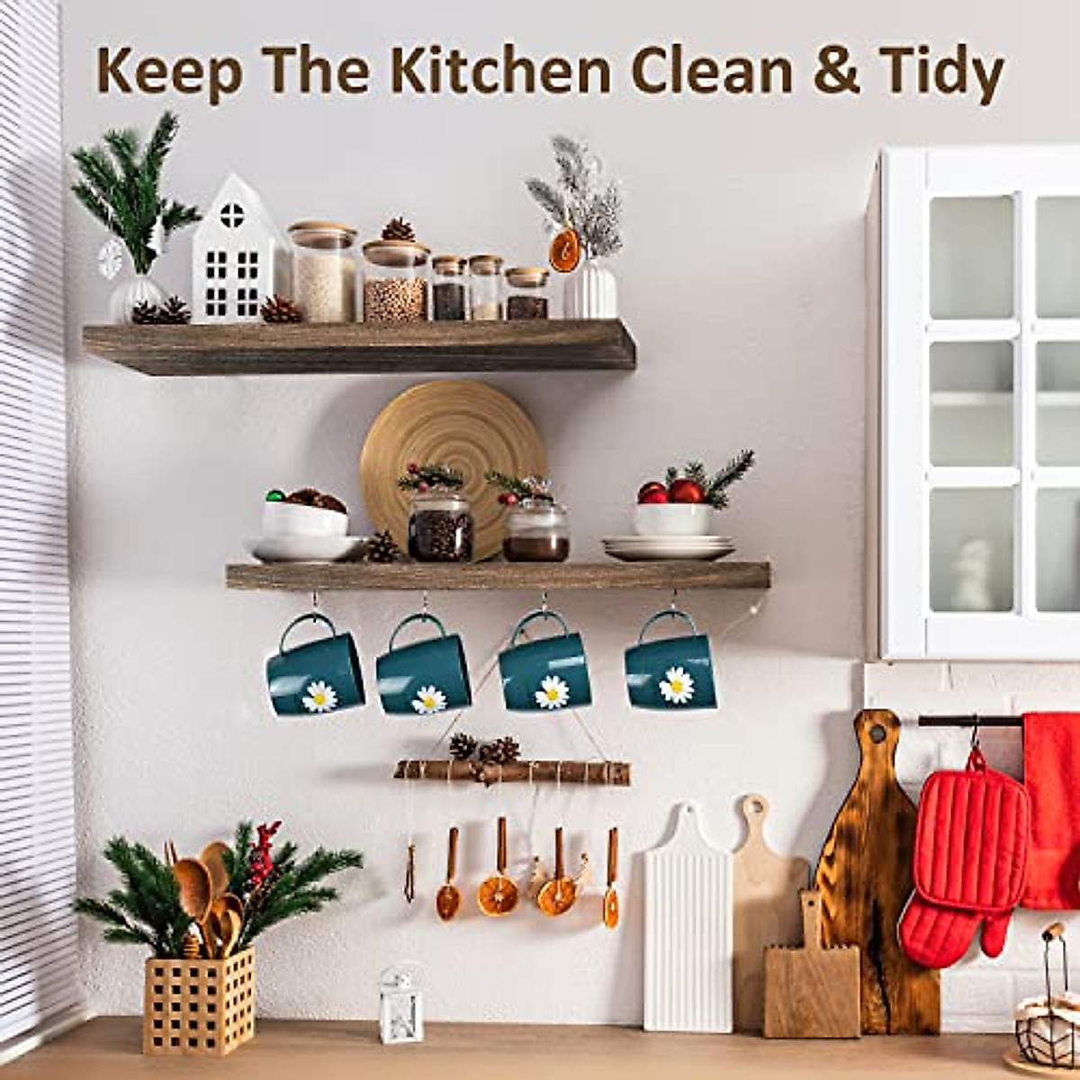 Floating Shelves for Wall Set of 2, Rustic , 24 Inch, Natural Dark Wood ,Farmhouse, Thick Floating Shelf for Bathroom, Bedroom, Kitchen, Living Room, Office