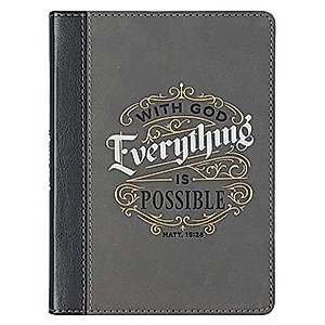 Christian Art Gifts Classic Handy-sized Journal With God Everything Is Possible Mathew 19:26 Bible Verse, Inspirational Scripture Notebook w/Ribbon, ... Flexcover 240 Ruled Pages, 5.7" x 7", Gray