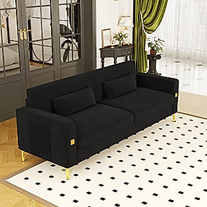TUBAIHON 85" Black Velvet Couch Living Room Sofa for 3 People Modern Sofa with Gold Metal Lges & Firm Frame for Bedroom/Office