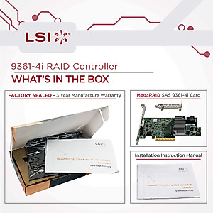 LSI Logic LSI LSI00415 MegaRAID SAS 9361-4i 4-Port 12Gb/s SAS+SATA PCI-Express 3.0 Low Profile RAID Controller, Single