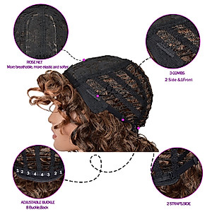 Annivia Curly Wig with Bangs for Black Women Black Kinky Long Curly Wig Synthetic Hair Daily Use Cosplay 17 Inch