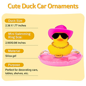 wonuu Rubber Duck Car Ornaments 3Pcs Yellow Duck Car Dashboard Decorations with Mini Hat Swim Ring Necklace Sunglasses, Straw&Blue Straw&Cowboy Hat
