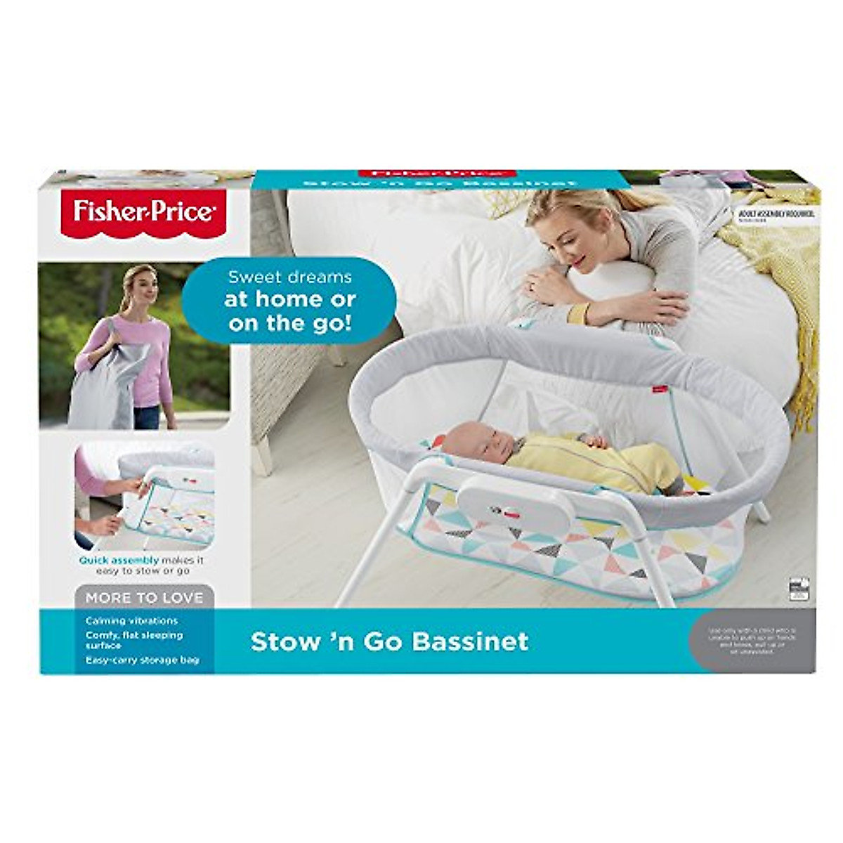 Fisher-Price Stow 'n Go Bassinet Windmill, portable baby cradle with soothing features for infants and newborns