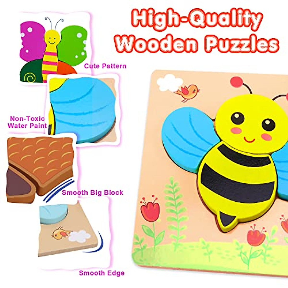 GEPER Wooden Puzzles for Toddlers 1-3, Animal Shape Toddler Puzzles Montessori Toy for 1 2 3 Year Old Boys Girls, Learning Educational Toys for Toddlers Early Development and Activity Toys Gifts