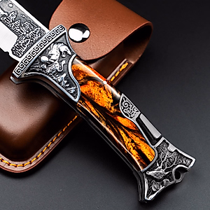NedFoss TIGER ROAR Pocket Knife for Men, 3.5 inch Engraved Unique Folding Knife, Pocket Knives with Holster, Cool Knives, Personalized Gifts for Men