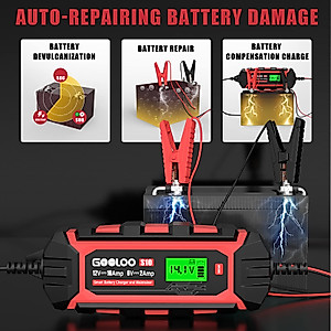 GOOLOO 10-Amp Car Battery Charger, 6V and 12V Fully Automatic Battery Charger Maintainer, Trickle Charger, Supersafe Smart Battery Desulfator for Lead-Acid Batteries(S10)