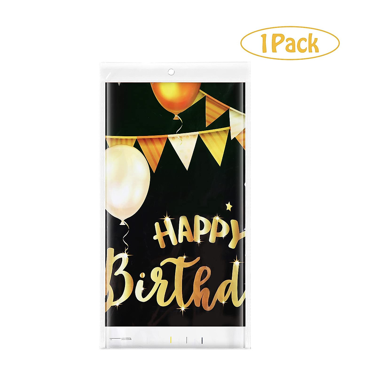 FZR Legend Happy Birthday Tablecloth, Plastic Tablecloth with Gold Stars Plastic Table Cover Disposable Black Tablecloth for 90th 80th 70th 60th 50th 40th 30th Birthday Party Decoration - 54" x 108"