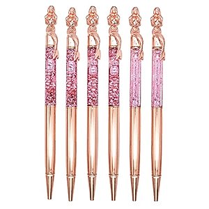 SIPLIV 6 Pieces Metal Ballpoint Pens with Black Ink, Glitter Mermaid Metallic Ballpoint Pens for Wedding Party Decoration Office School Supplies, Rose Gold