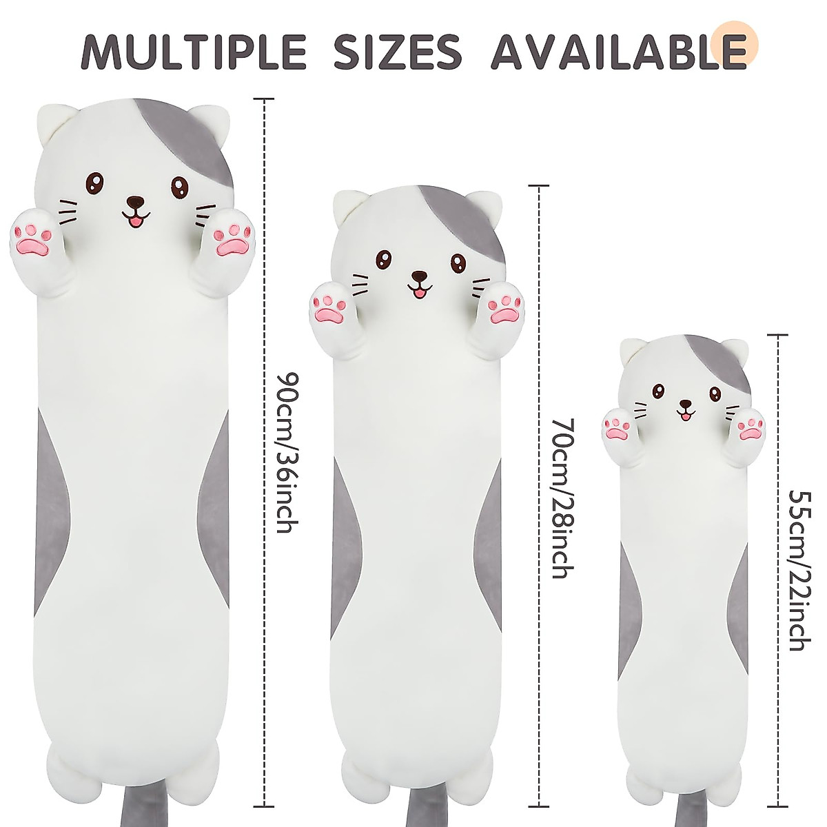 28inch Cat Plush Body Kitty Pillow, Soft Giant Doll Cute Kitten Squishy Cats Stuffed Animal Toy Gifts for Kids, Halloween, Christmas, Thanksgiving, Birthdays