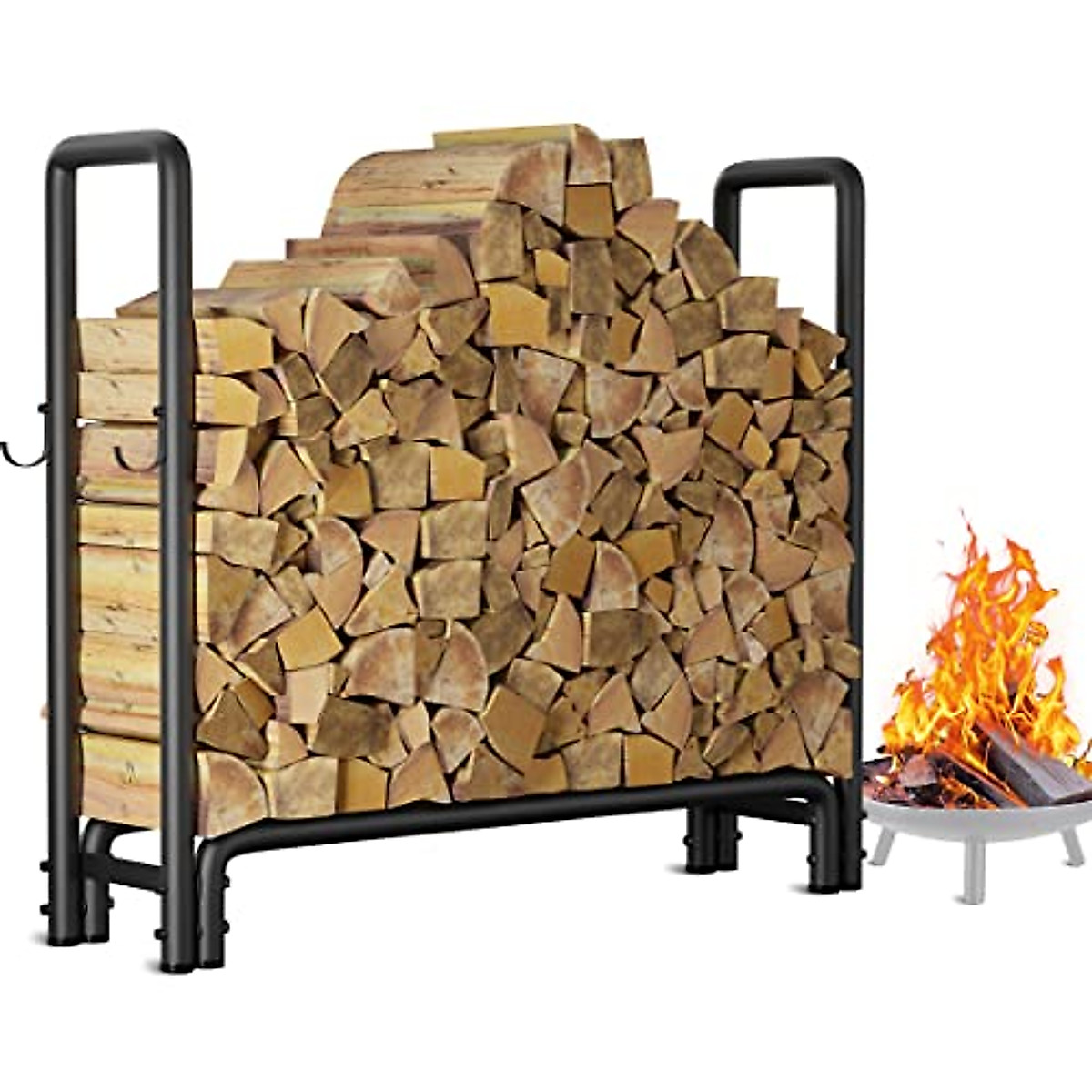 Sotor 4ft Firewood Rack Outdoor Log Rack Holder Large Capacity Firewood Holder Rack Indoor Metal Heavy Duty Firewood Racks Stand Suitable for firewood Storage-Black