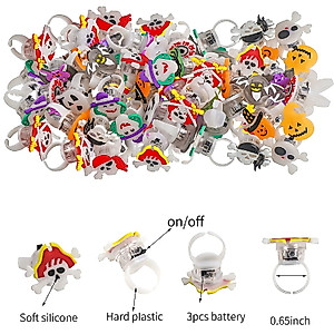 DERAYEE Halloween LED Rings for Kids, 50Pcs Light Up Ring Toys Halloween Party Favors Flash Finger Lights Glow in The Dark Treats Goodie Bag Fillers