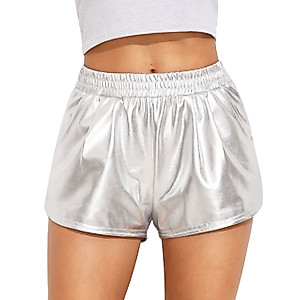 SweatyRocks Women Shorts Yoga Shorts Jogger Running Athletic Hot Shorts, Silver Silver Medium