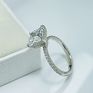 Bo.Dream Princess Cut Cubic Zirconia Engagement Rings for Women Platinum Plated Sterling Silver Promise Gift Size 7