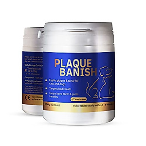 Plaque Banish 100% Natural Plaque Off & Tartar Remover For Dogs & Cats | Freshen Breath For Dogs & Cats | 6.3oz (180g) | Support Healthy Gums & Promote Dental Health | Prevent Plaque & Tartar Build Up