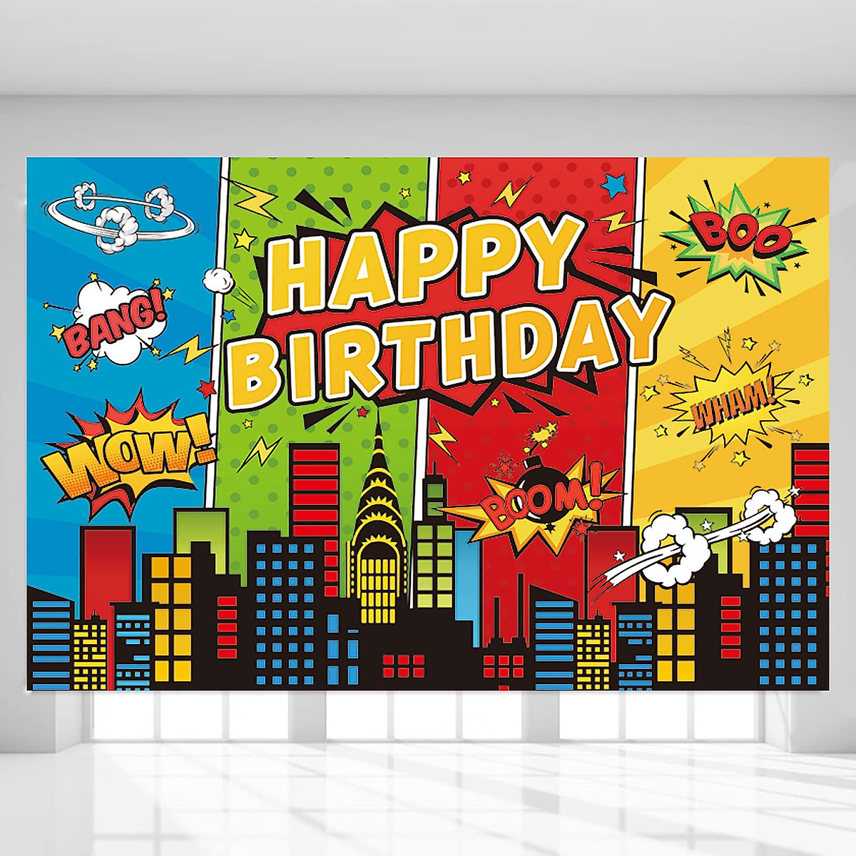 7x5ft Superhero Theme Backdrop for Children Boys Super Heros Comic Skyline Happy Birthday Party Supplies Decoration Baby Shower Backdrop Hero City Banner Decor Photography Backdrop