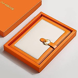 AHGXG Lined Journal for Women, Leather Hardcover A5 Notebook Diary, Personal Business Notebook with Magnetic Buckle, Pocket and Gift Box, 192 Numbered Pages, 100GSM Thick Paper, 5.7'' X 8.4'', Orange