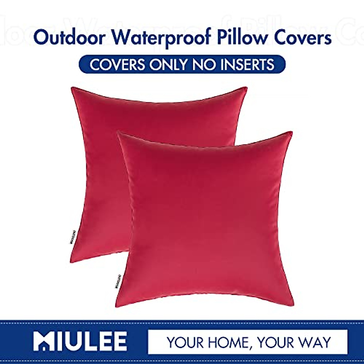 MIULEE Pack of 2 Decorative Outdoor Waterproof Pillow Covers Square Garden Cushion Sham Throw Pillowcase Shell for Patio Tent Couch 20x20 Inch Red
