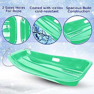 Slippery Racer Downhill Sprinter Flexible Kids Toddler Plastic Cold-Resistant Toboggan Snow Sled with Pull Rope and Handles -35 Inch (GREEN)