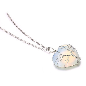 Halukakah Moonstone Necklace - LUNARLOVE - Handmade Platinum Plated Winding Tree of Life Wire, Natural Crystal Heart Shape Pendants and 20" Chain…