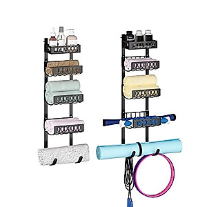 GALLIS 2 Pack Towel Racks for Bathroom Wall Mounted, Metal Towel Holders for Rolled Towels, Bath Robes and Yoga Supplies, Towel Storage Organizer for Spa, Salon, RV, Black