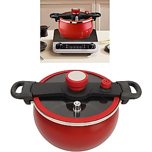 7L Pressure Cooking Pot Anti Stick Heat Resistant Pressure Cooker Binaural Clip Quick Cooking Pot with Visual Pot Lid for Induction, Gas Stove, Electric Stove (Red)