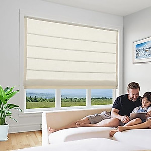 Sunbox Blinds Cordless Roman Shades for Windows, Window Treatments, Room Darkening Shades, Linen Fabric Roman Shades for Doors, Kitchen, Linen Cream