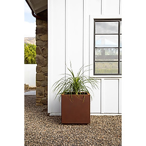 Veradek Corten Steel Series Cube Planter - Square Metal Planter for Outdoor Patio/Garden | Naturally Rusting Steel for All-Weather Use | Modern Rustic Décor for Trees, Flowers, Tall Trees