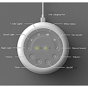 Sleep Sound Machine 24 Natural Soothing Sounds 7 Color Breathing Lights and Night Light with Timer Memory Feature Rechargeable Portable White Noise Machine for Baby Kids Adults