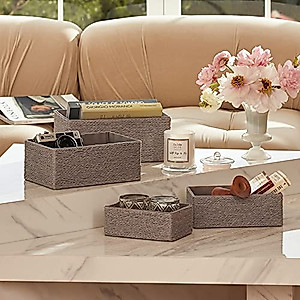 LA JOLIE MUSE Storage Baskets Set 4 - Stackable Woven Basket Paper Rope Bin, Storage Boxes for Makeup Closet Bathroom Bedroom (Gray)