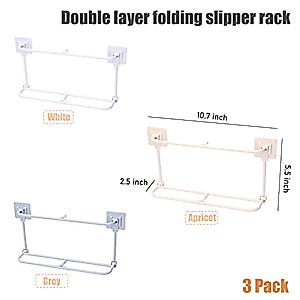 ORIJOYNA Wall Mounted Shoes Rack Plastic Shoes Hanger,Sticky Double Layer Foldable Slippers Drain Storage Rack Hanging Shoes Holder Bathroom Organizer（3 Packs）