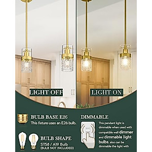 LMS Gold Pendant Light, 1-Light Pendant Lighting for Kitchen Island with Hammered Glass, LMS-171