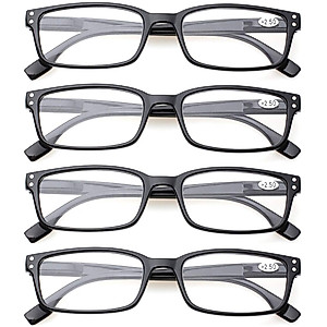 Kerecsen 4 Pack Reading Glasses for Women/Men Spring Hinges Readers Glasses Lightweight Eyeglasses (4 Pack Black, 2.75)