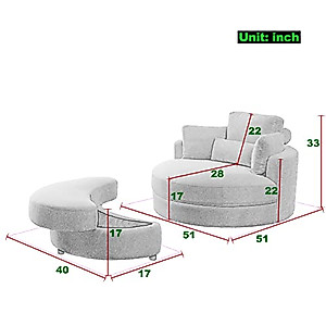 Swivel Accent Barrel Chair with Storage Ottoman,Comfy Teddy Upholstered 360° Recliner Sofa Club Chaise Leisure Round Lounge Armchair Singel Lazy Sofá Arm Chairs and Footrest Set for Living Room/Hotel