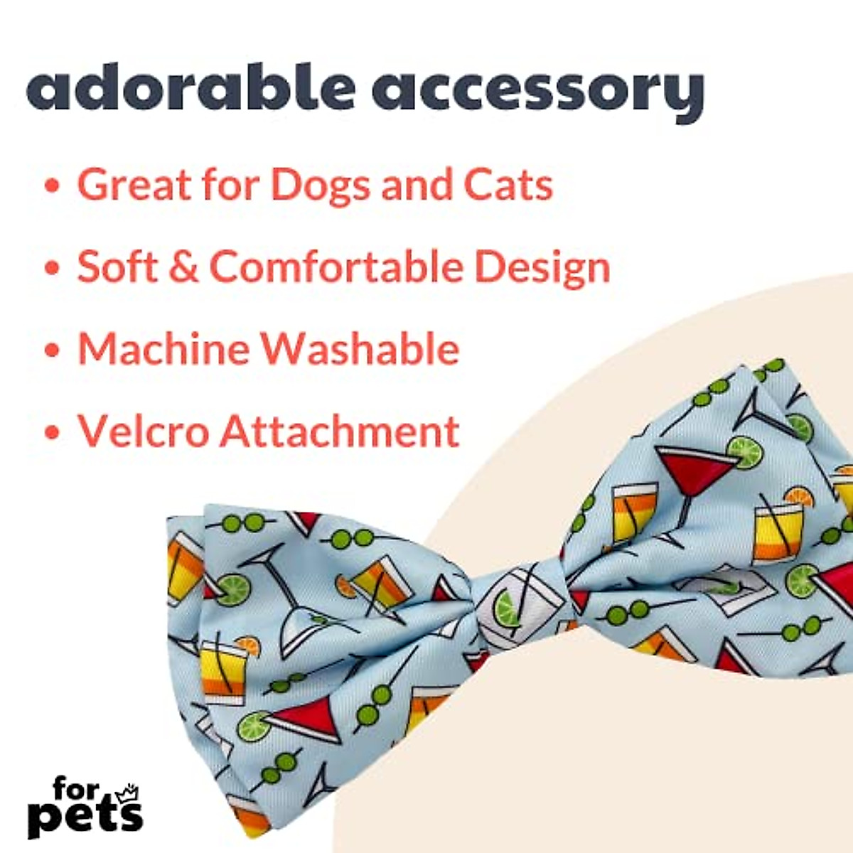 H&K Bow Tie for Pets | Cocktail Party (Large) | Velcro Bow Tie Collar Attachment | Fun Bow Ties for Dogs & Cats | Cute, Comfortable, and Durable | Huxley & Kent Bow Tie