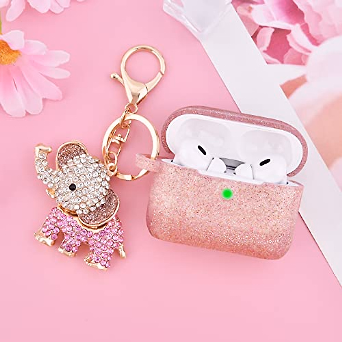 VISOOM Airpods Pro 2 Case Cover Cute with Bling Elegant Keychain for Apple Airpods pro 2nd Generation Case Cover Silicone iPod pro 2 Case Airpods pro 2nd Generation/Air Pro Pods 2nd Gen (Rose Gold)