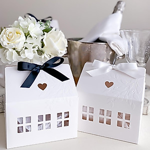 Karentology 20 Pcs Classic House Shaped Gift Boxes with Neutral Ribbons for Treats, Desserts, Fancy Cookie, White Gable Bakery Packaging