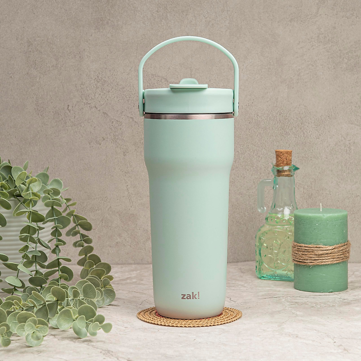 Zak Designs Harmony 2-in-1 Coffee Tumbler for Travel or At Home, 30oz Recycled Stainless Steel is Leak-Proof When Closed and Vacuum Insulated with Handle (Icicle Mint Green)